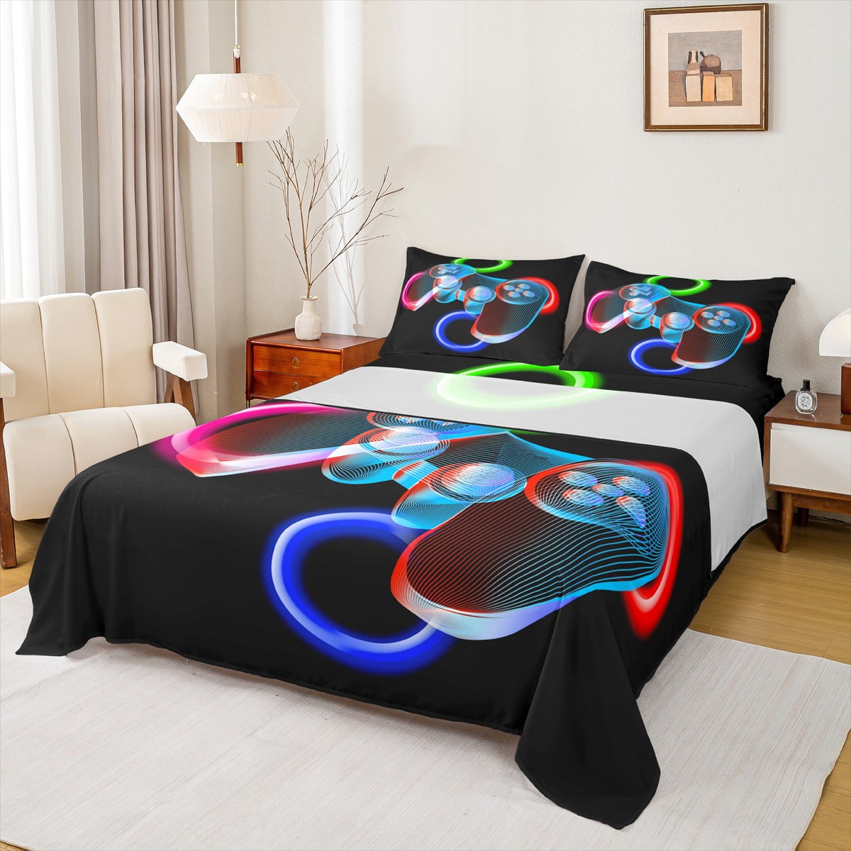 Manfei Gamer Gaming Full Size Sheets,Modern Video Game Bed Sheets ...