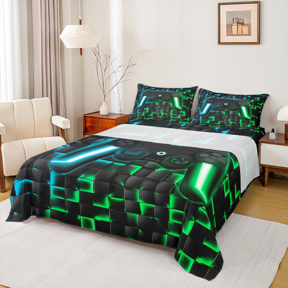 Manfei Gamer Gaming Full Size Sheets,Vindoe Game Bed Sheets,Blue Green ...