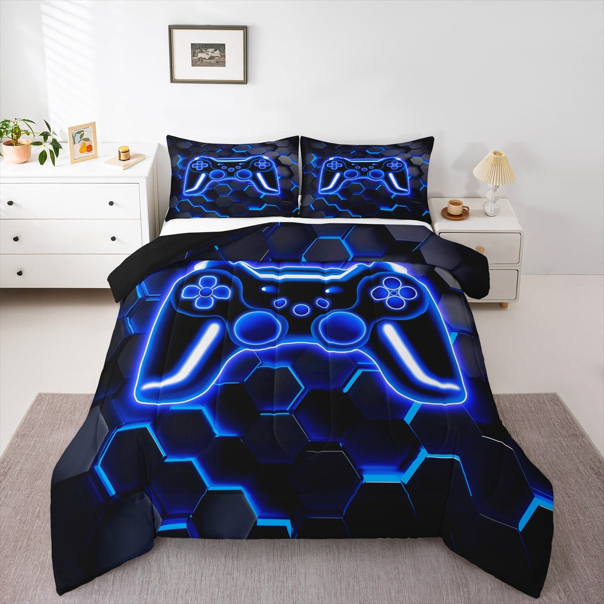 Manfei Gamer Gaming King Size Comforter Sets,Modern Video Game Bedding ...