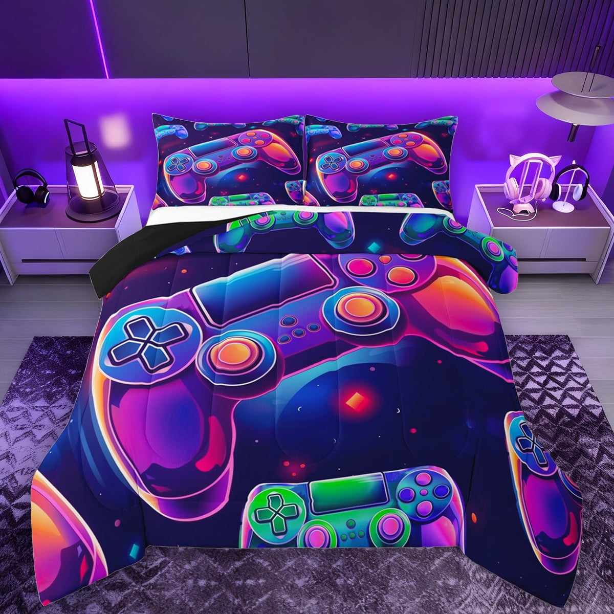 Manfei Gamer Gaming Queen Comforter Set,Gamepad Controller Bedding Sets ...