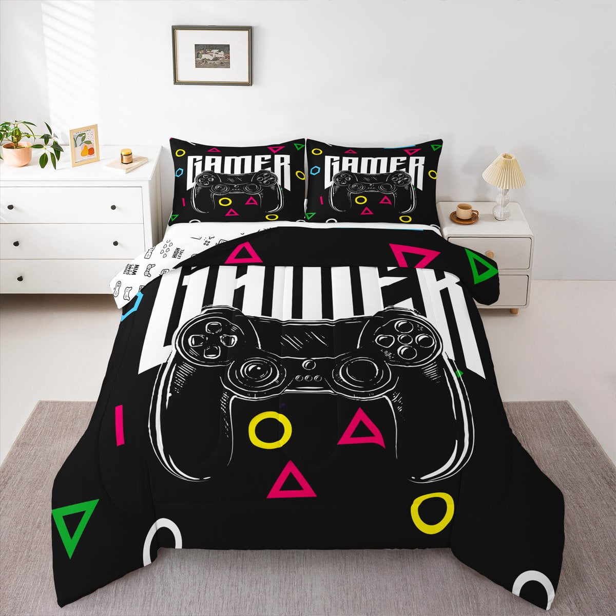 Manfei Gamer Gaming Queen Comforter Set,Modern Video Game Bedding Sets ...