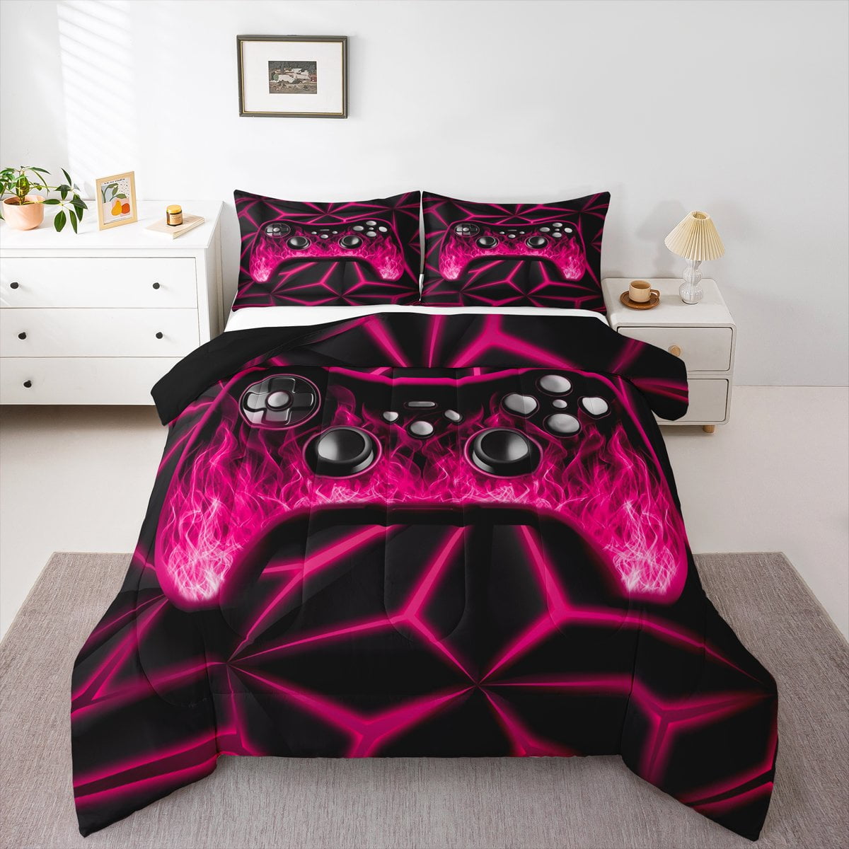 Manfei Gamer Gaming Queen Comforter Set,Modern Video Game Bedding Sets ...
