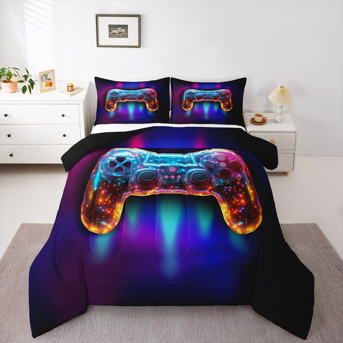 Manfei Gamer Gaming Queen Comforter Set,Modern Video Game Bedding Sets ...