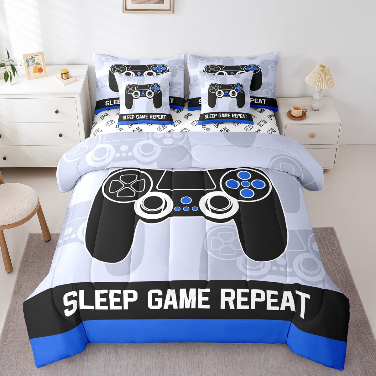 Manfei Gamer Gaming Twin Bedding Sets 7-Piece,Modern Video Game Bedding ...