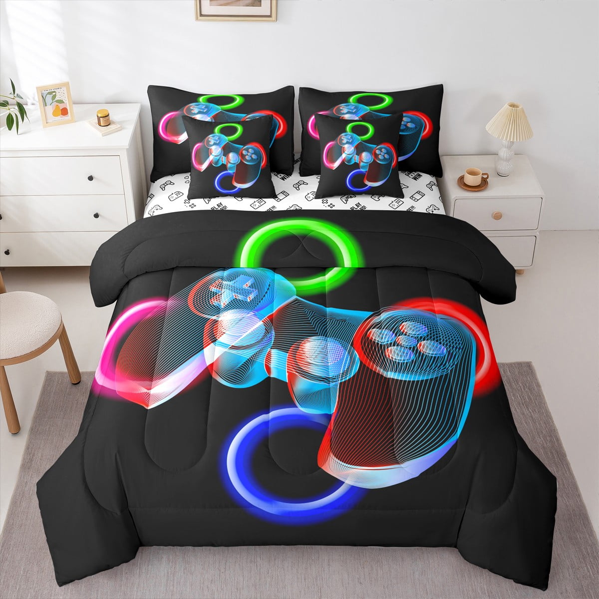 Manfei Gamer Gaming Twin Bedding Sets 7-Piece,Modern Video Game Bedding ...