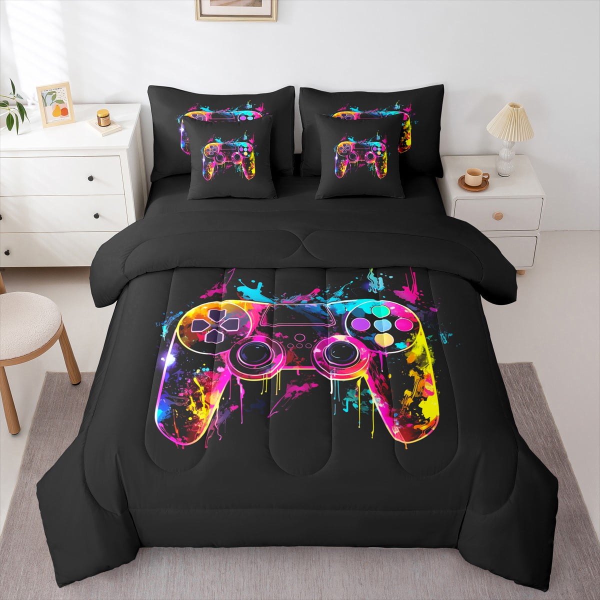 Manfei Gamer Gaming Twin Bedding Sets 7-Piece,Modern Video Game Bedding ...