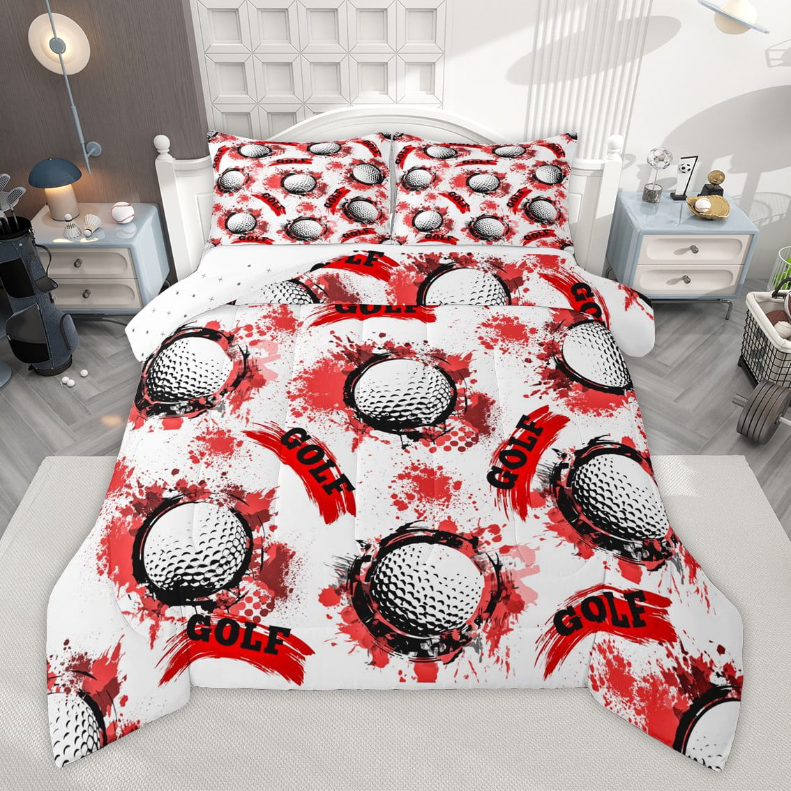 Manfei Gamer Golf 3-Piece Full Size Comforter Sets for Female Men Women ...