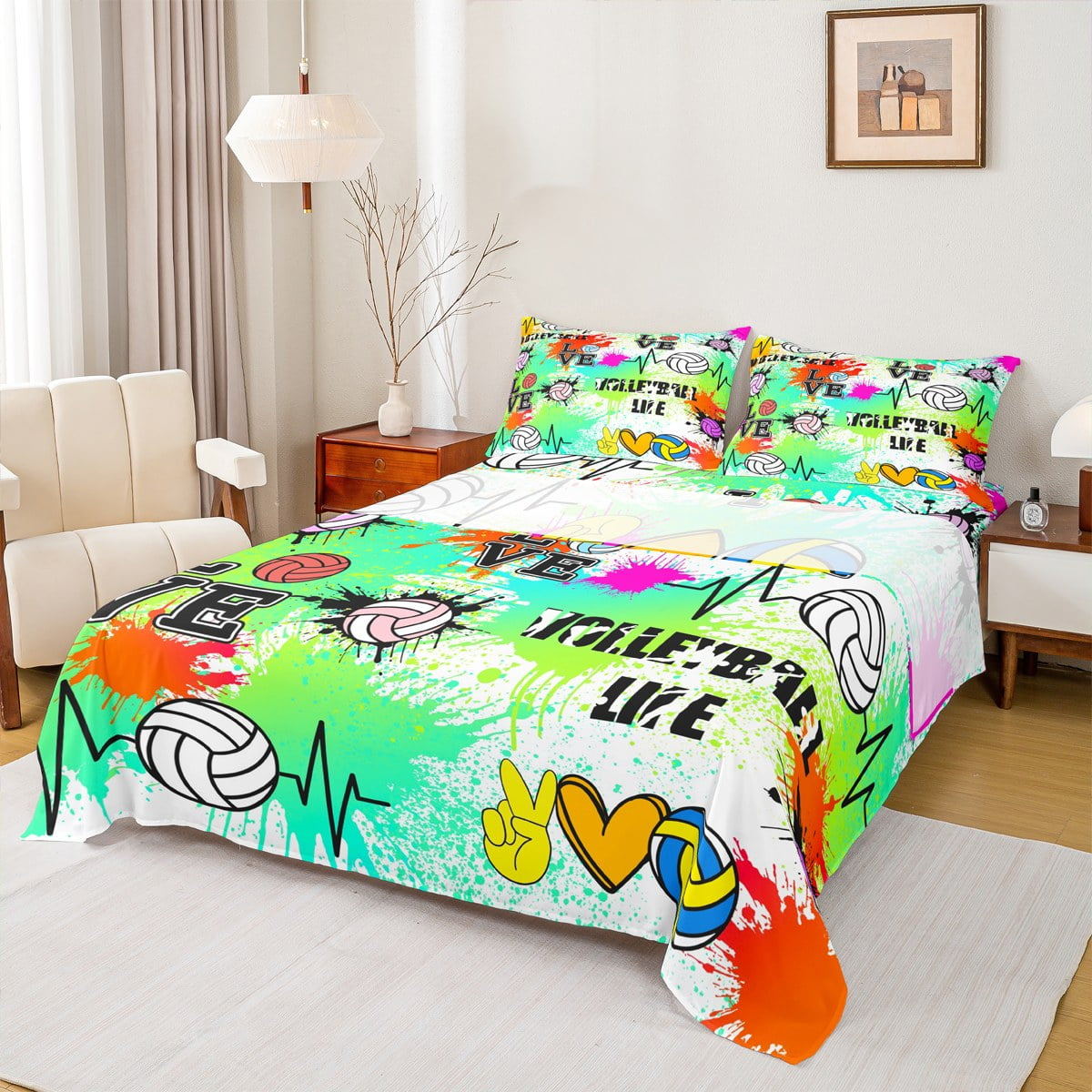 Manfei Gamer Volleyball 4 Pieces Queen Sheet Sets,Sport Theme Ultra ...
