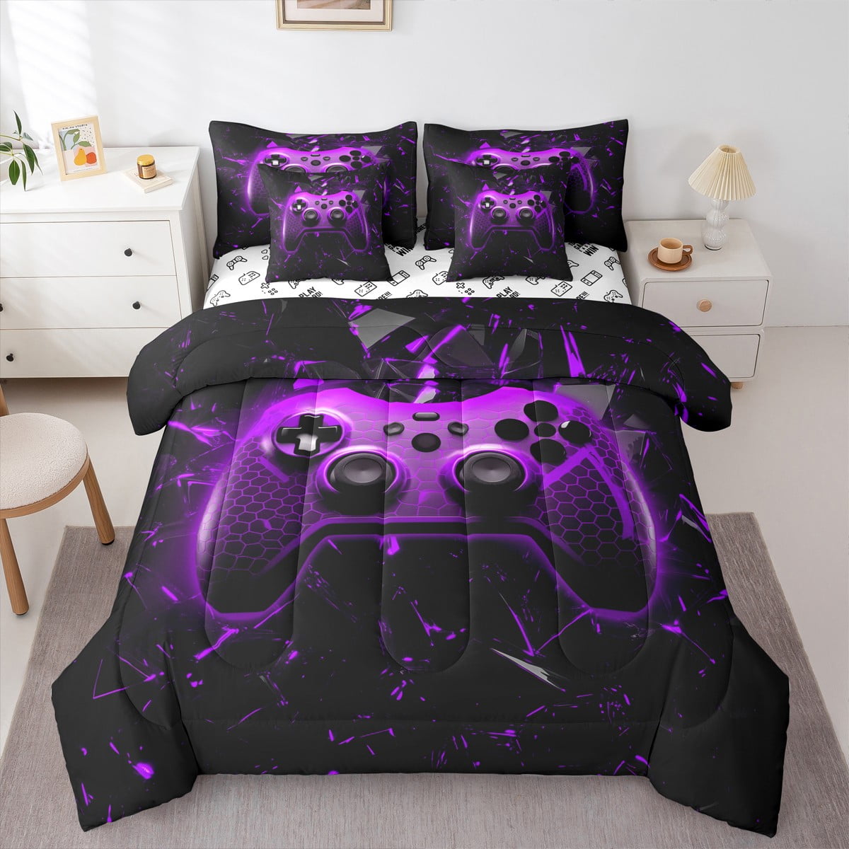 Manfei Gaming Bedding Comforter Set 7-Piece,Stereoscopic Geometry ...