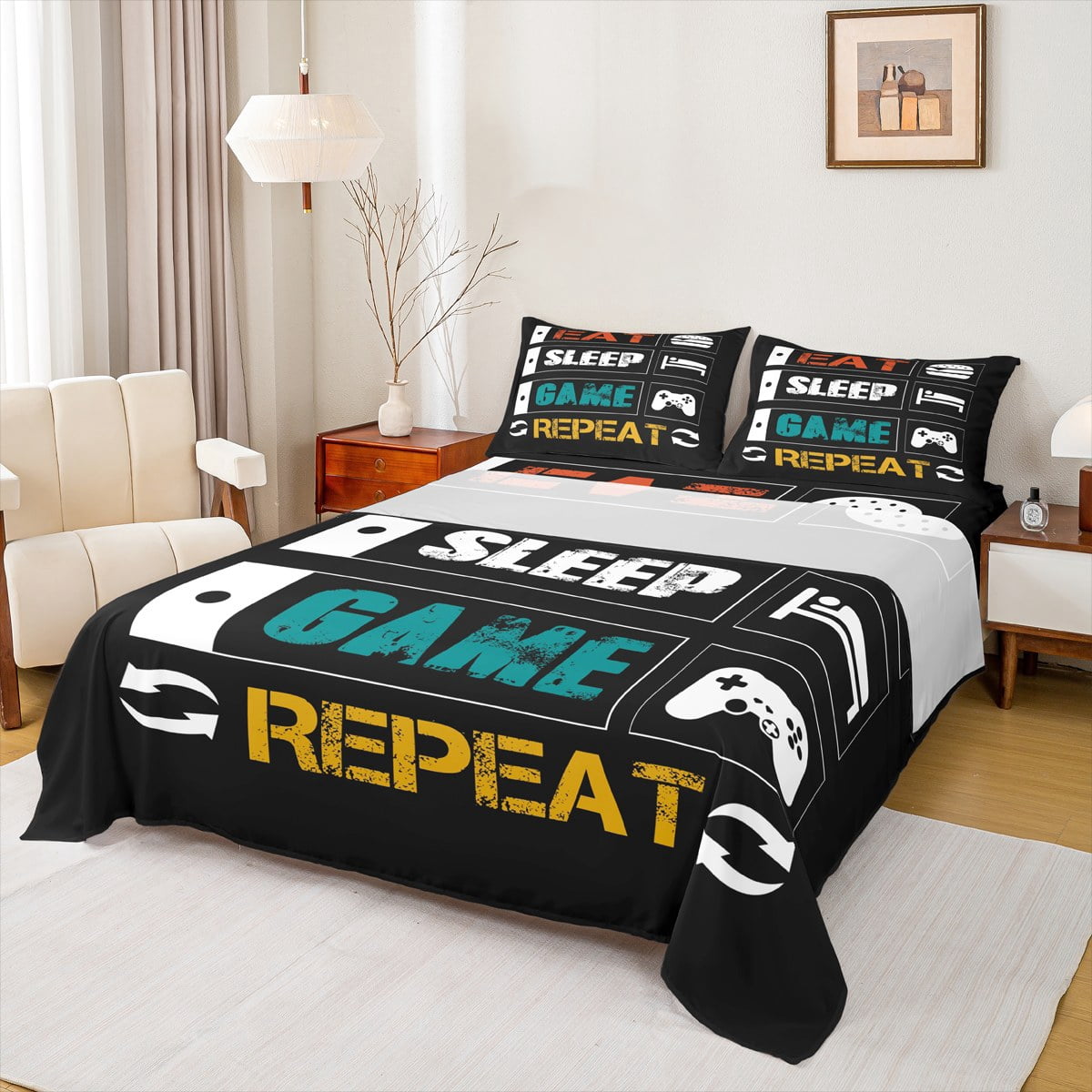 Manfei Gaming Lover Queen Sheet Sets, Modern Video Game Bed Sheets ...