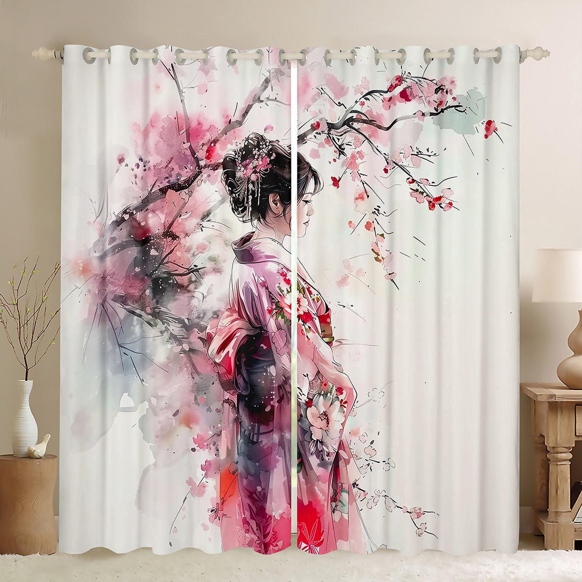 Manfei Geisha Girls Black Out Curtains, Traditional Japanese Style ...