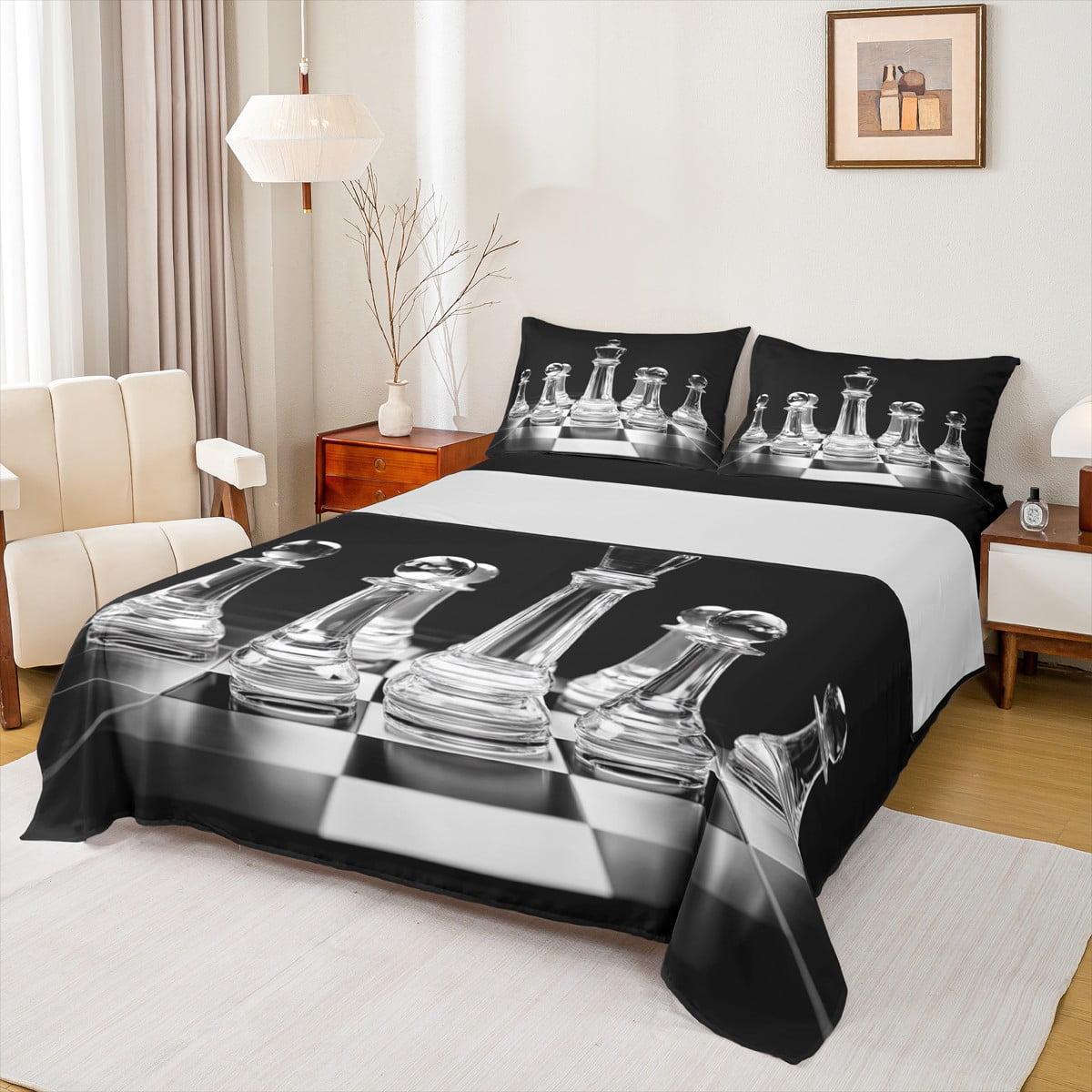 Manfei Geometric Checkerboard Full Size Sheets,Board Game Gaming Bed ...