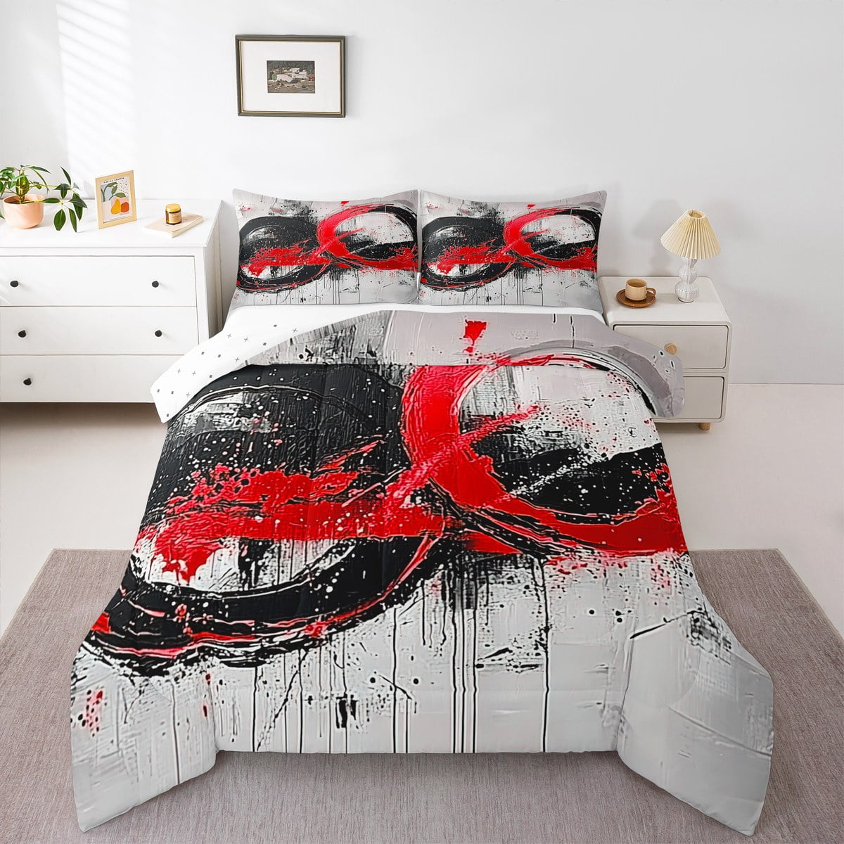 Manfei Geometric Circle 3-Piece Full Size Comforter Sets,Black Red ...