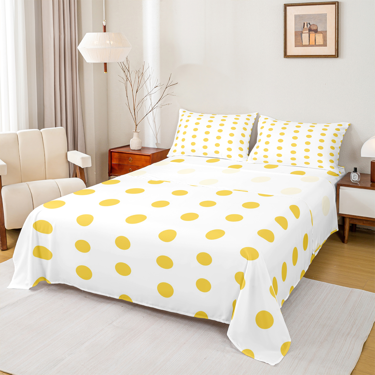 Manfei Geometric Circle Dot Queen Sheet Sets,Cute Polka Dot Flat Sheet ...