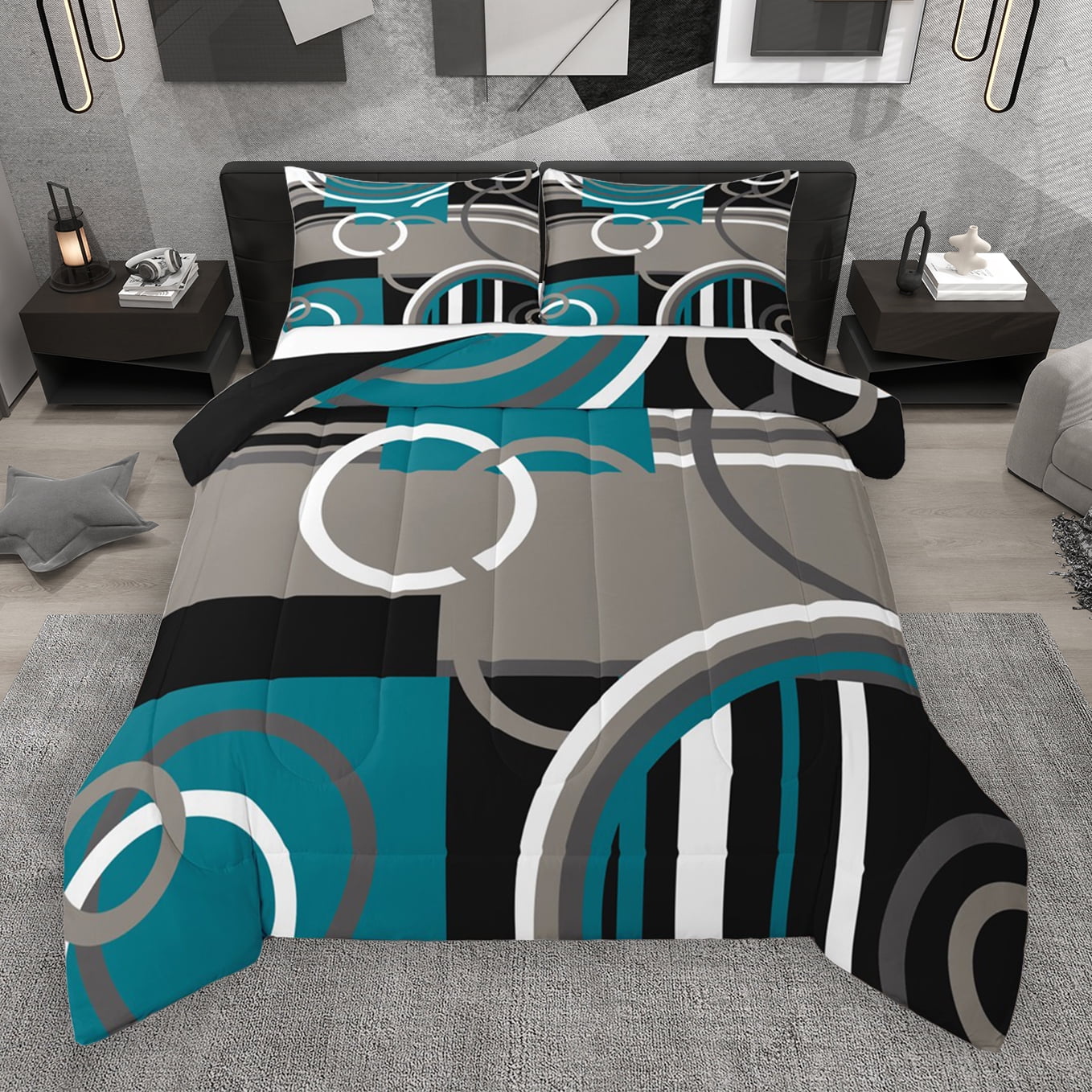 Manfei Geometric Circle Lines Bedding Comforter Set,Modern Geometric ...