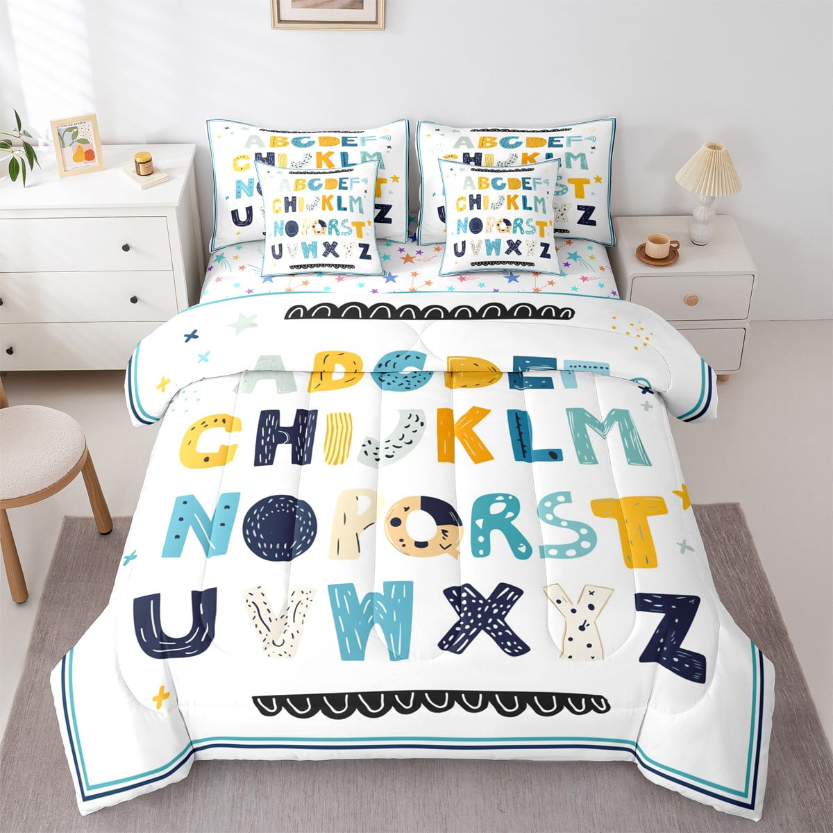 Manfei Geometric English Letters 7 Pieces Bedding Comforter Set,Cute ...