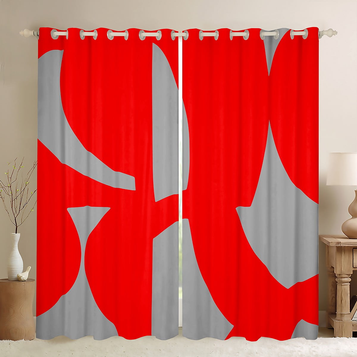 Red And Gray Curtains