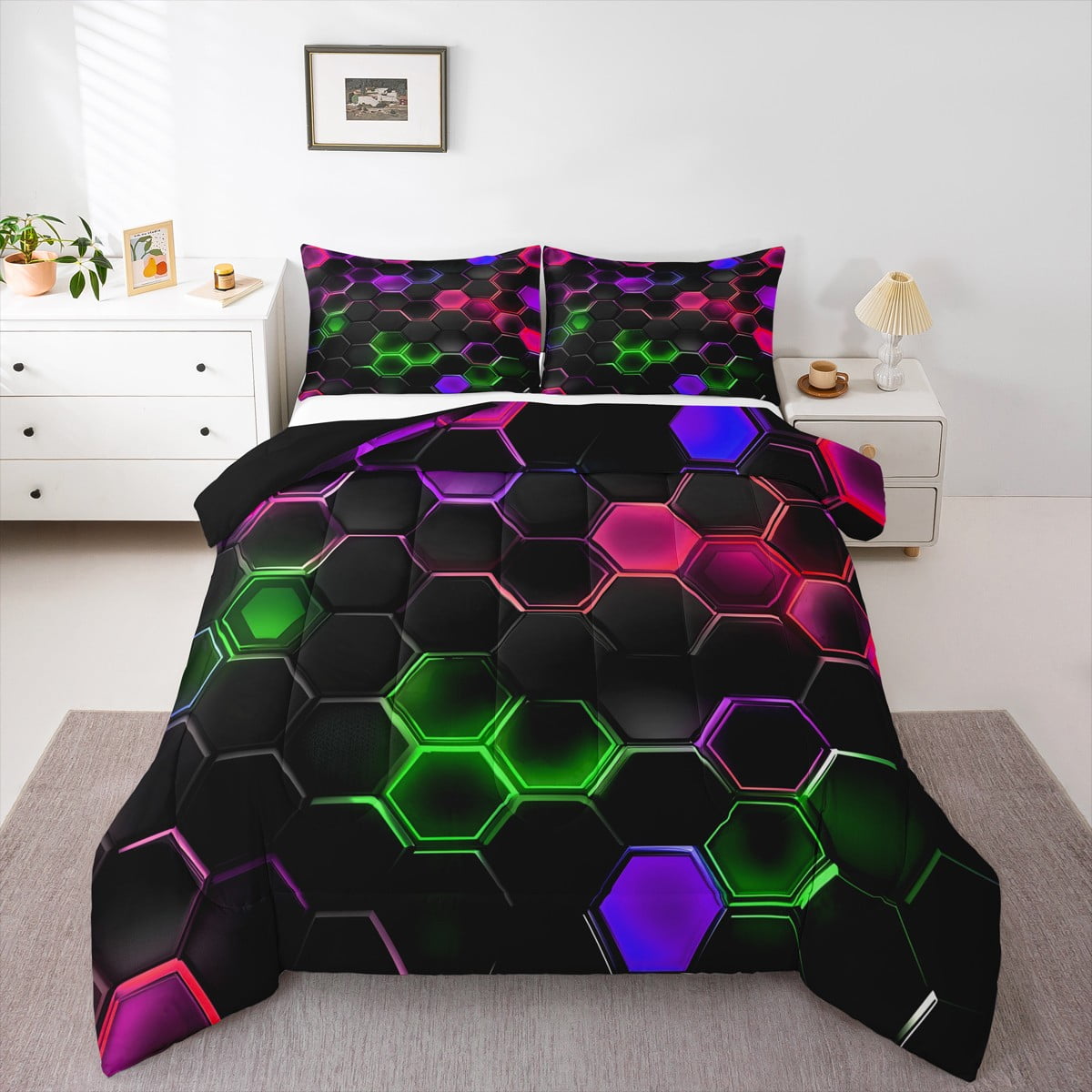 Manfei Geometric Honeycomb 2pcs Bedding Comforter Set,Contemporary ...