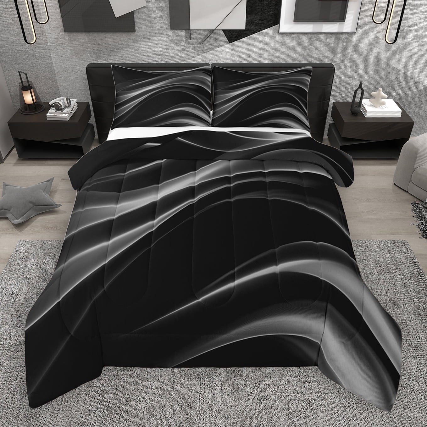 Manfei Geometric Lines Full Size Comforter Sets,Minimalism Geometric ...