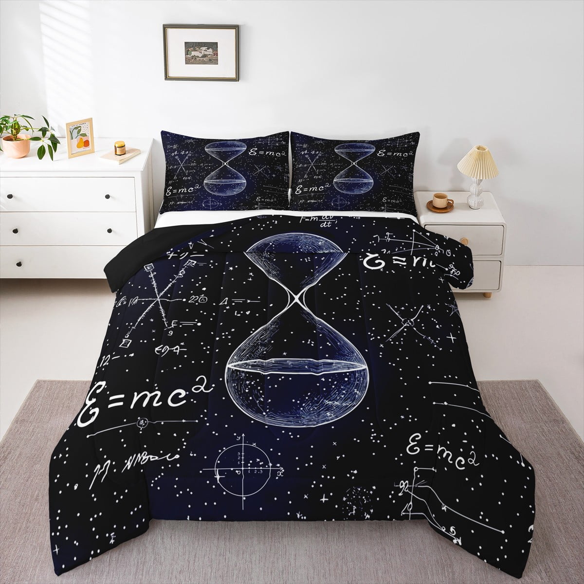 Manfei Geometric Mathematics Queen Comforter Set,Moth Theme Bedding ...