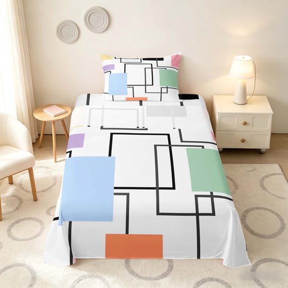 Manfei Geometric Pastel Square Twin Sheets,Contemporary Simple Art ...