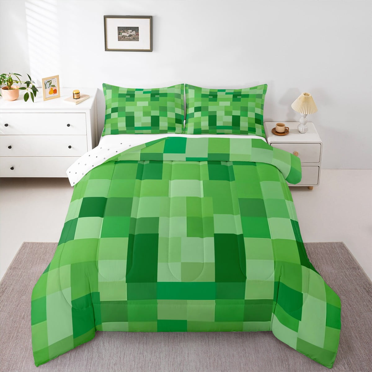 Manfei Geometric Piexl Grid Queen Comforter Set,Minimalist Geometric ...