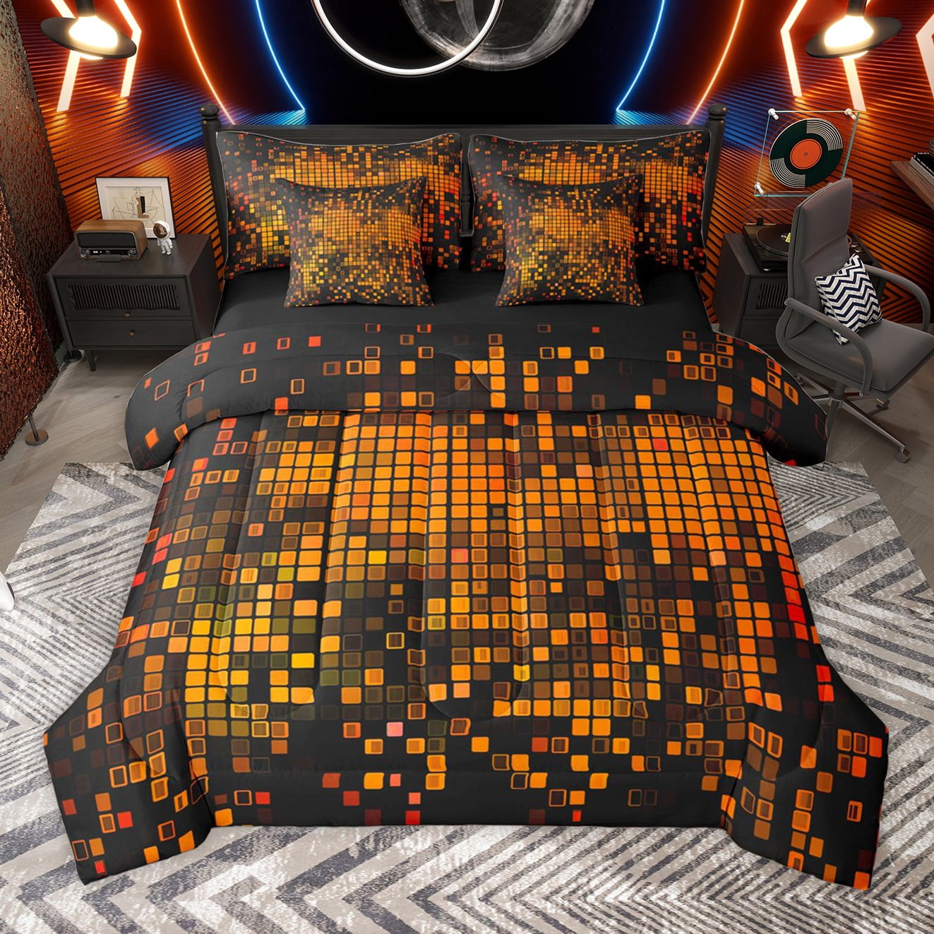 Manfei Geometric Plaid Grid 7pcs Bedding Comforter Set for Boys Girls ...