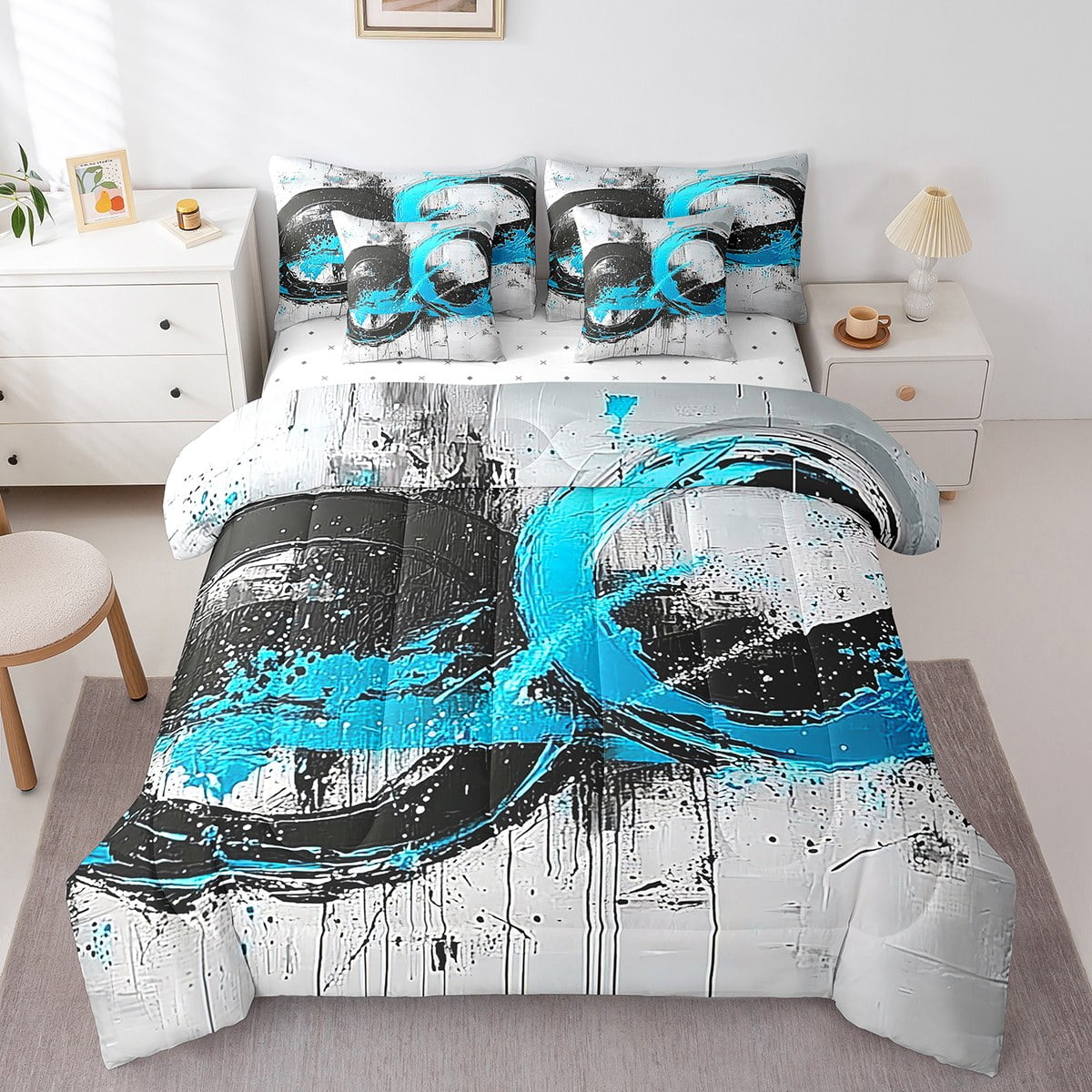 Manfei Geometric Round 7 Pieces Bedding Comforter Set,Watercolor Splash ...