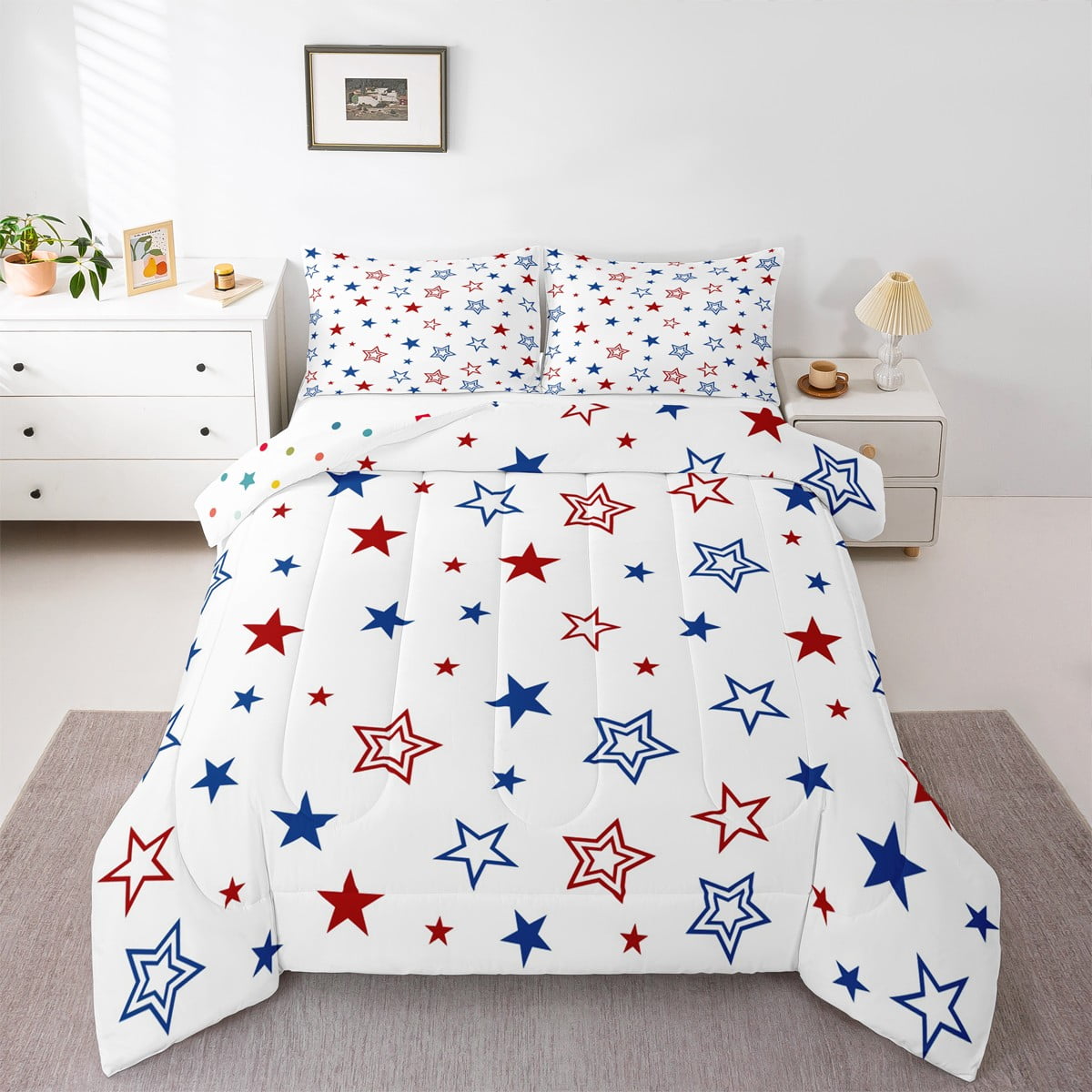 Manfei Geometric Stars 3-Piece Full Size Comforter Sets,Independence ...