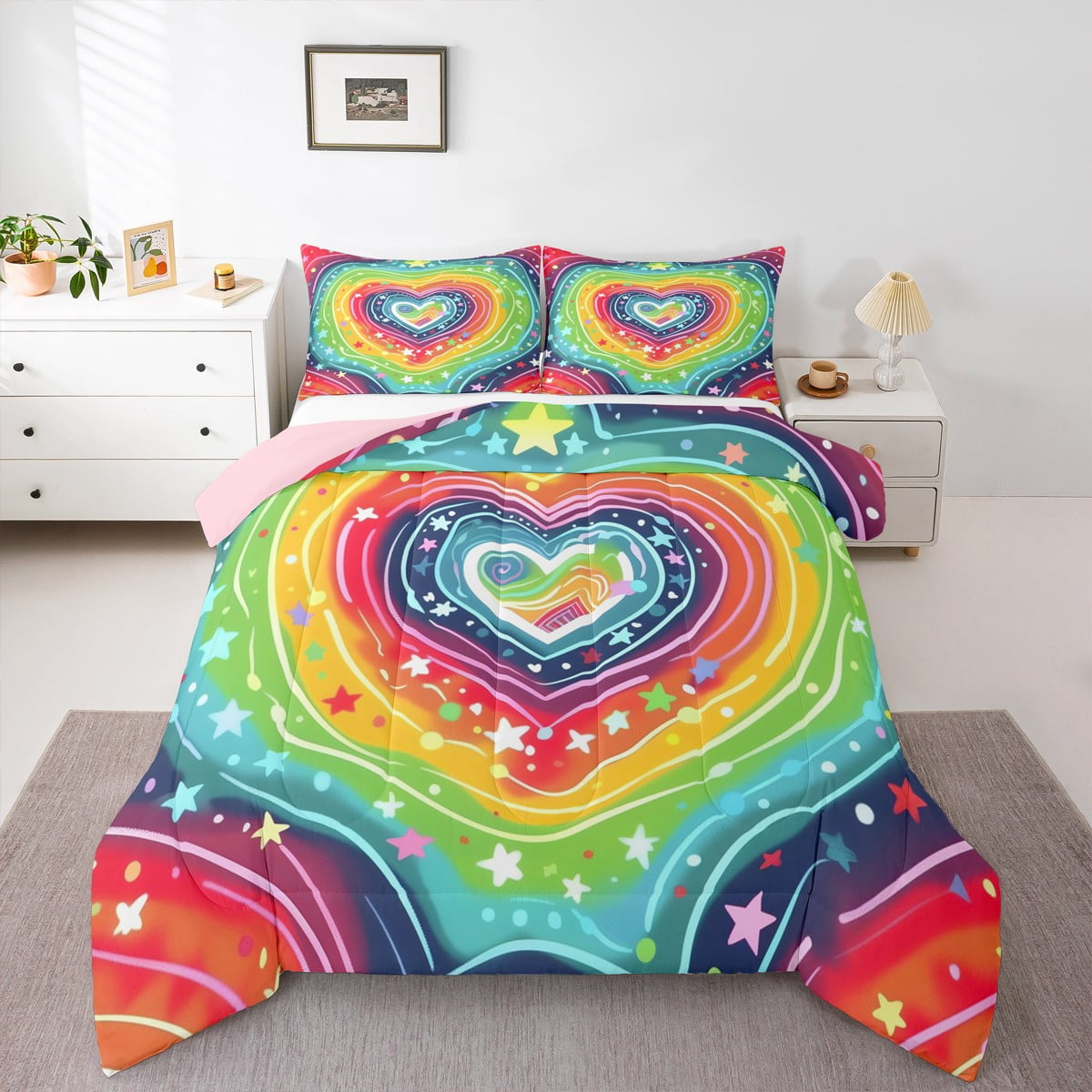 Manfei Geometric Stripes 3-Piece Full Size Comforter Sets,Love Heart ...