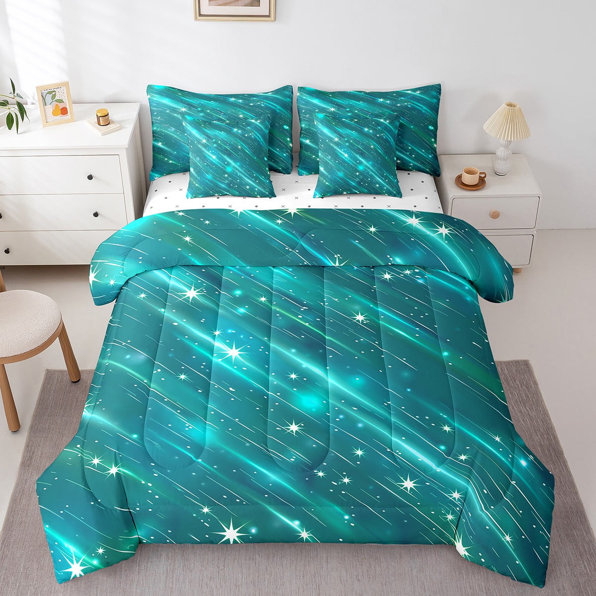 Manfei Geometric Stripes 7-Piece Bedding Comforter Set,Bling Glitter ...