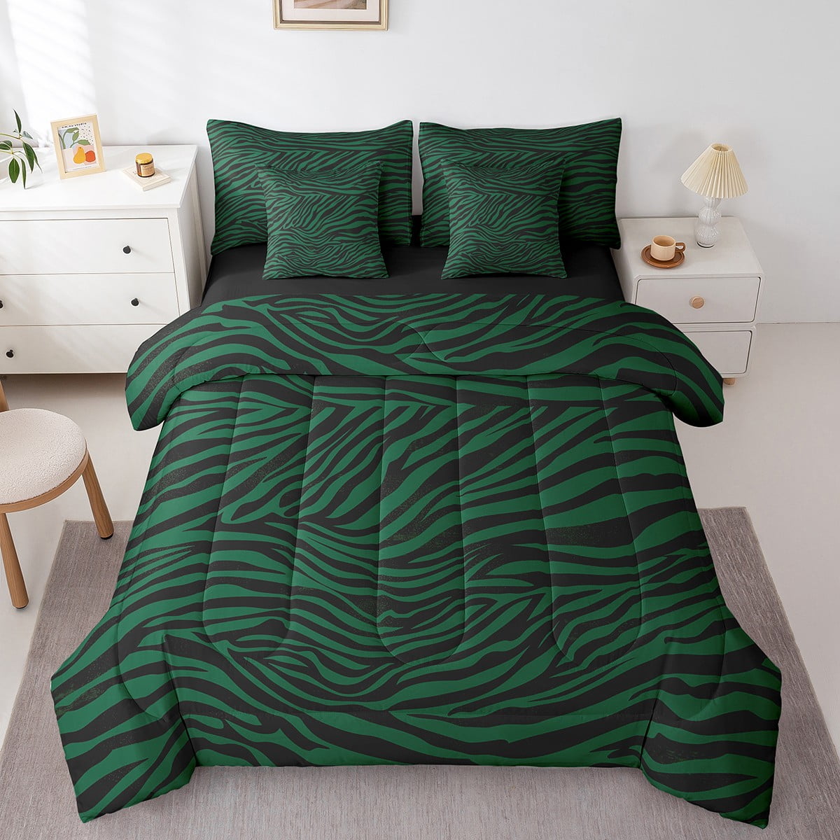 Manfei Geometric Stripes 7-Piece Twin Bedding Sets,Black Green Bedding ...