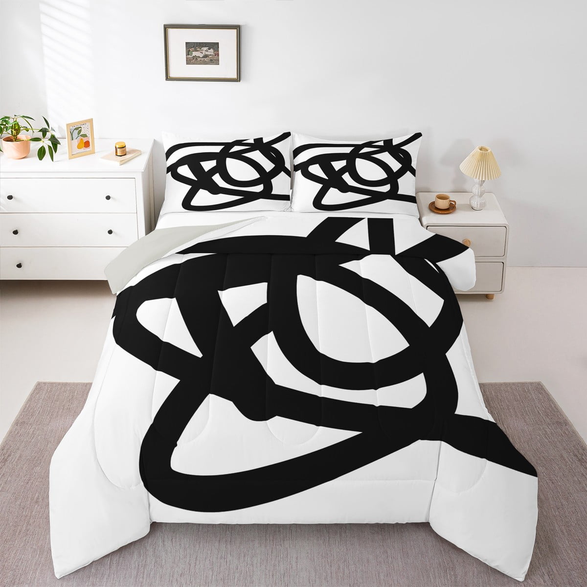 Manfei Geometry Lines Comforter Sets Full Size,Minimalist Geometric ...