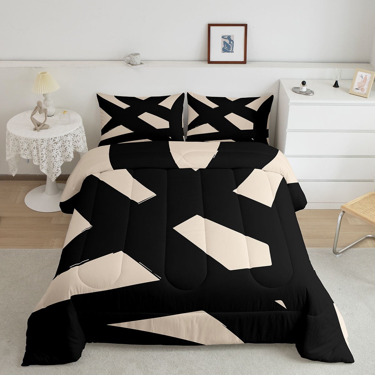 Manfei Geometry Lines Comforter Sets Queen Size,Minimalist Design ...