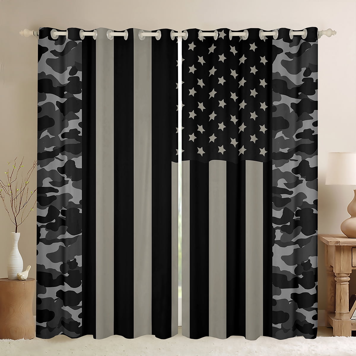 Manfei Geometric Striped Lines Blackout Curtains Set of 2 (52x84 Each ...