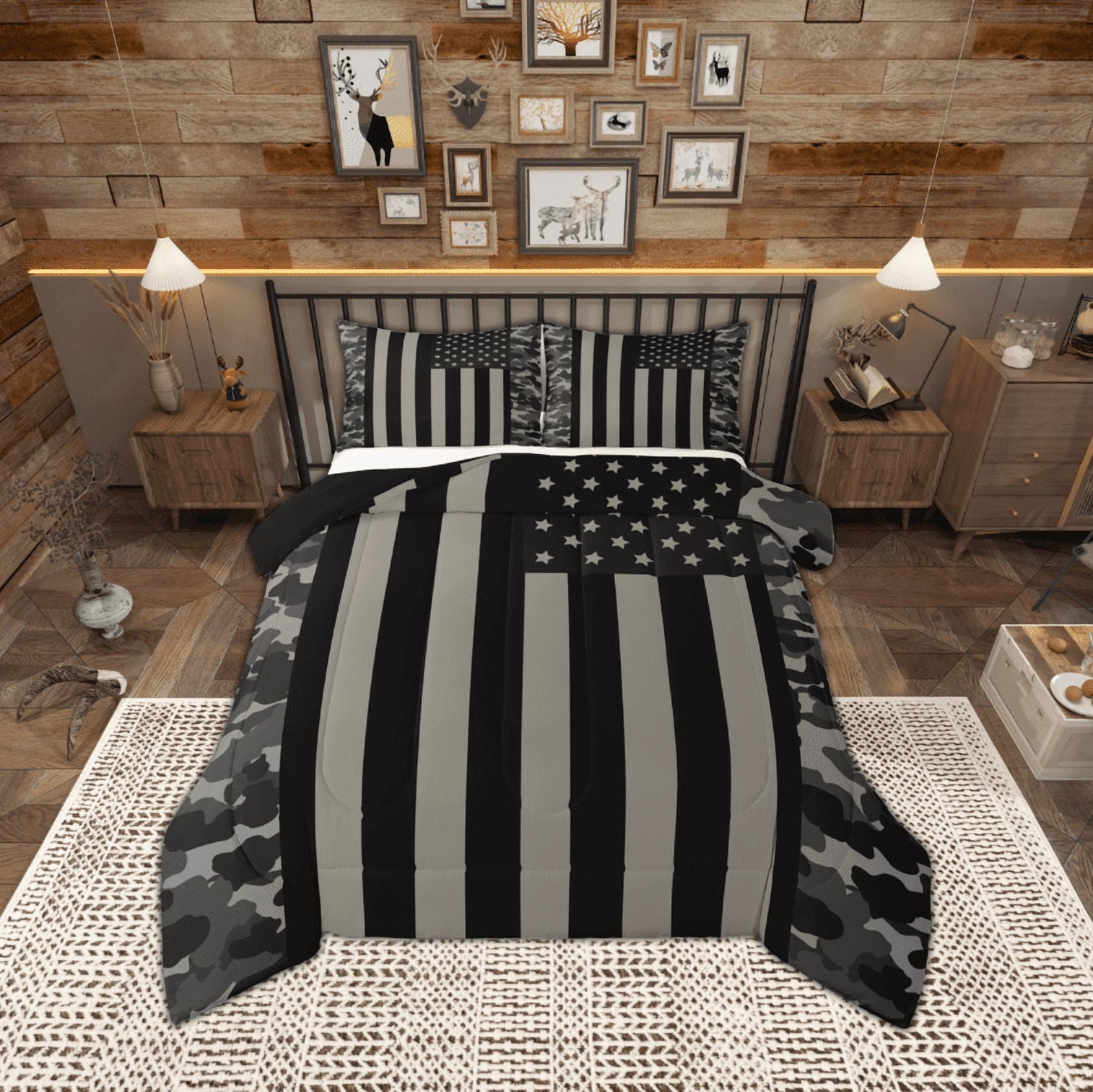 Manfei Geometric Striped Lines Queen Comforter Set,Army Camo Bedding ...