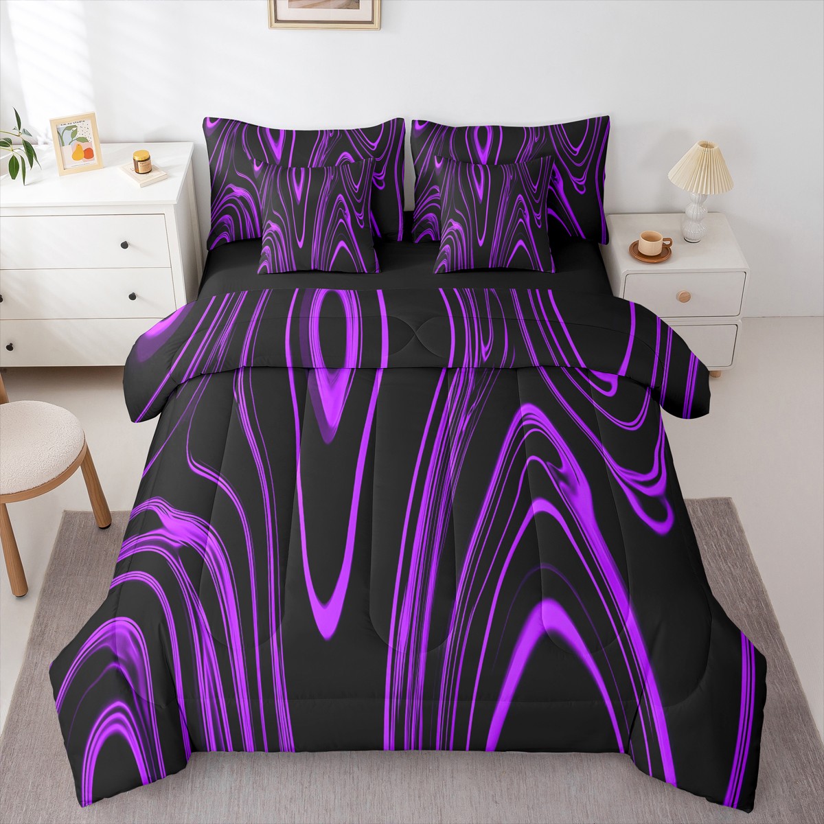 Manfei Geometry Stripes Lines Bedding Comforter Set 7-Piece,Minimalism ...