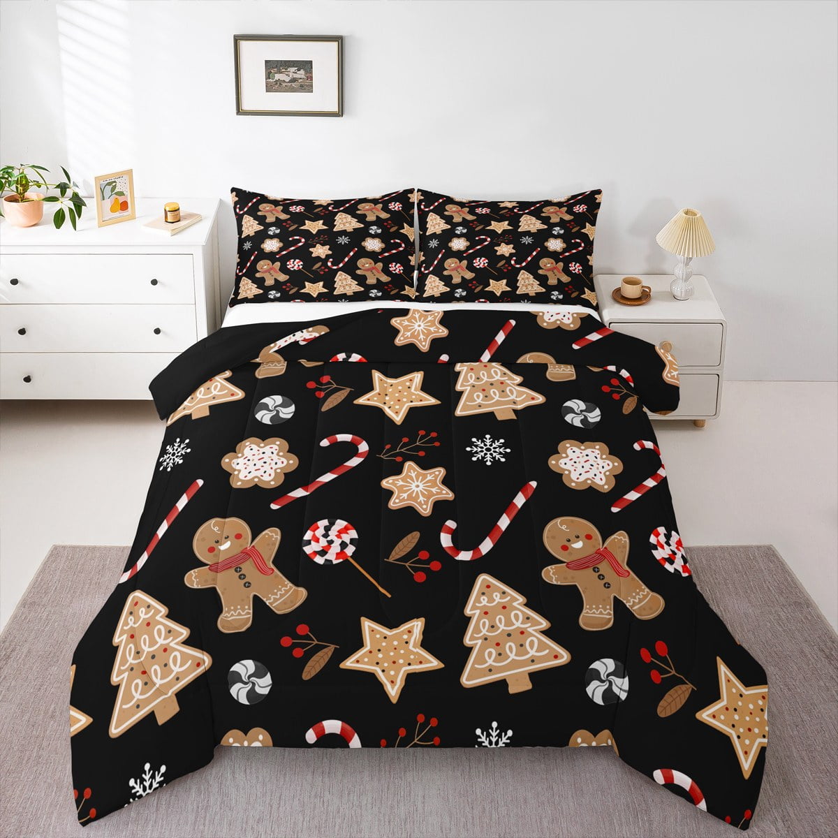 Manfei Gingerbread Man 3pcs King Size Comforter Sets,Christmas Tree ...