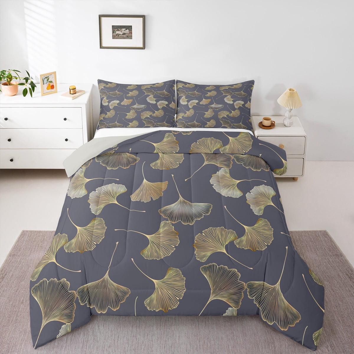 Manfei Ginkgo Leaf Full Size Comforter Sets,Tropical Plant Leaves ...