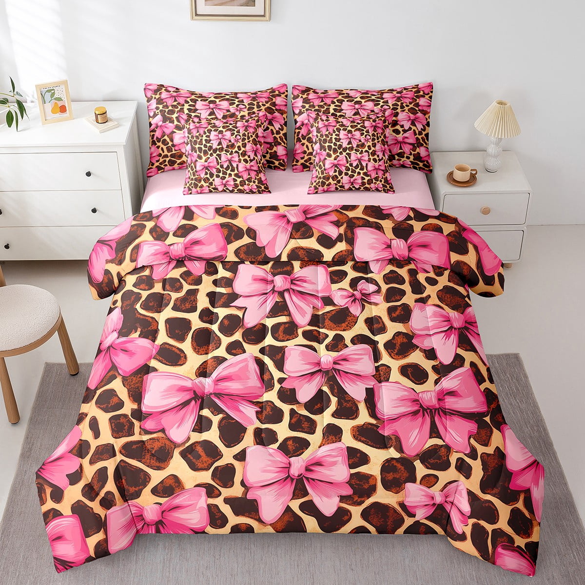 Manfei Giraffe Print Twin Bedding Sets 7-Piece,Kawaii Bow Bowtie ...