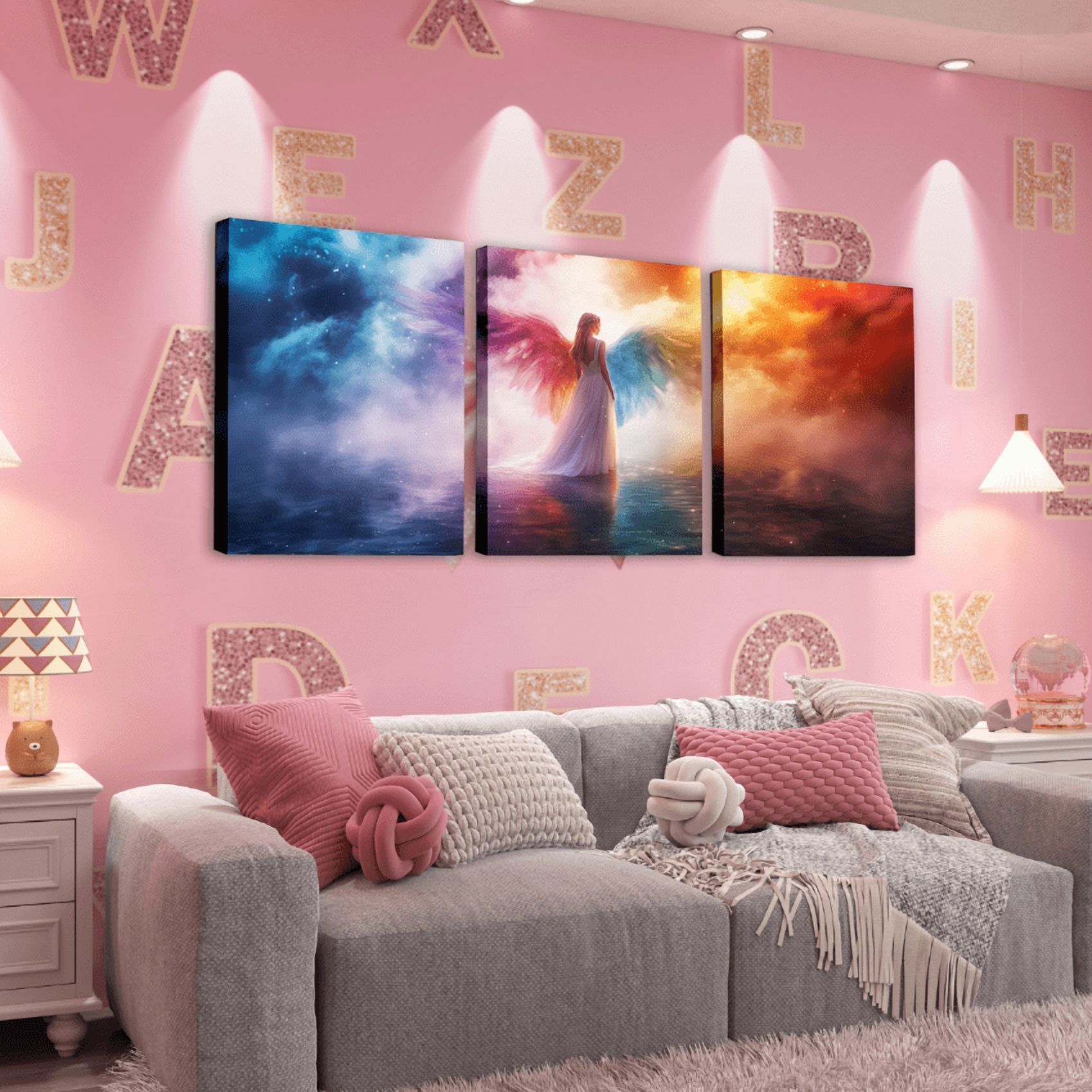 Manfei Girls Angel Wall Art Home Decor, Dreamy Princess Wall Decor ...