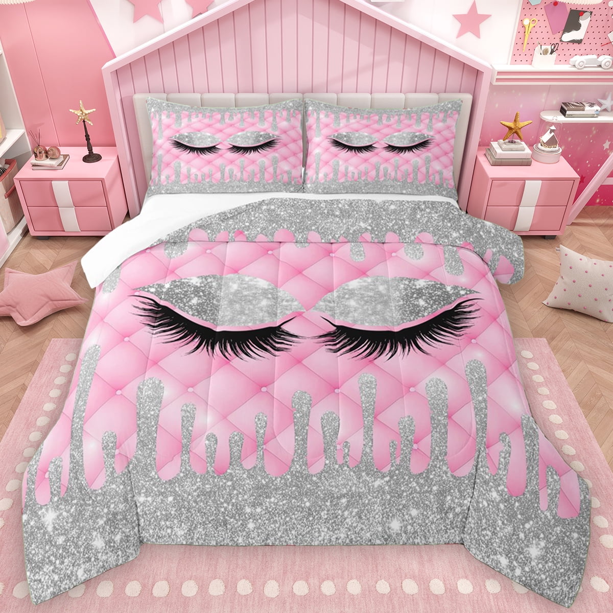 Manfei Girls Beauty Eyelashes Full Size Comforter Sets, Glitter ...