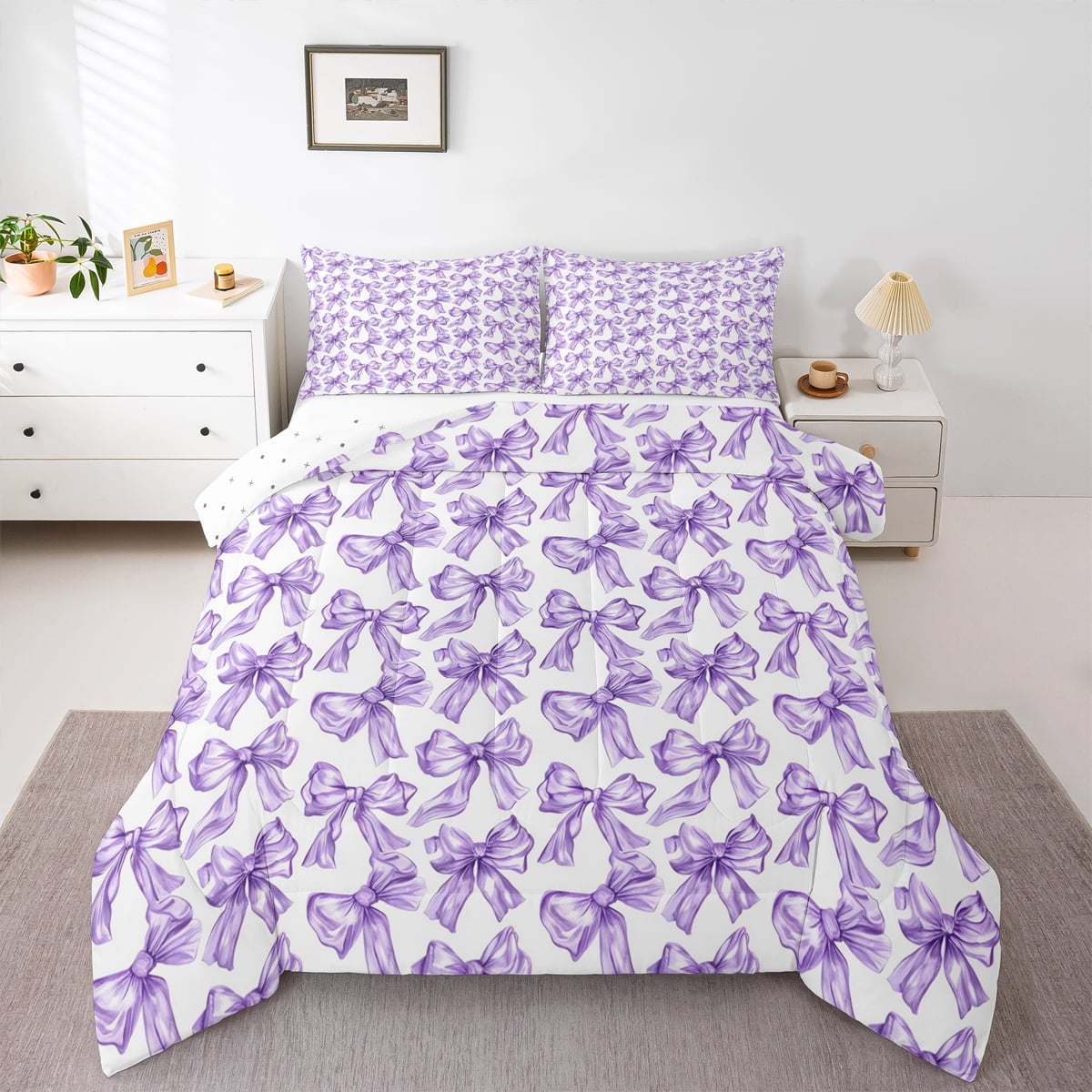 Manfei Girls Bow Bowtie Bedding Comforter Set,Bow Knot Ribbon Twin ...