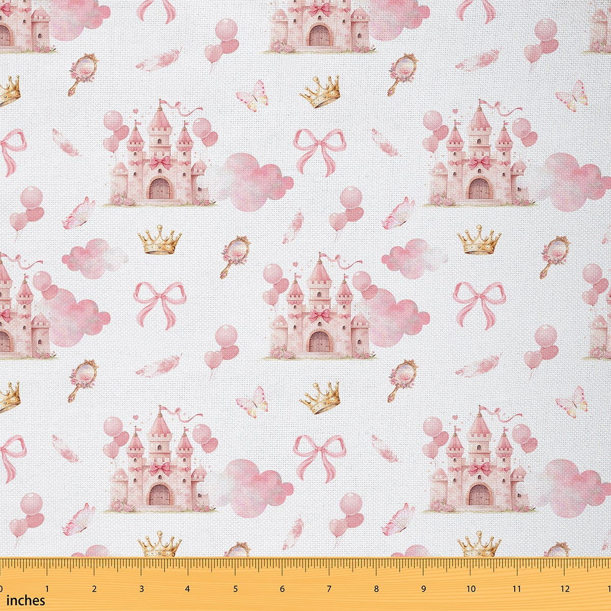 Manfei Girls Fairy Castle Fabric by the Yard (10 Yards), Princess Crown ...