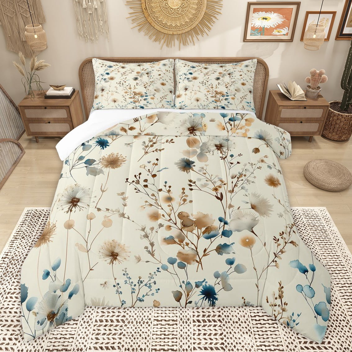 Manfei Girls Floral Blossoms 3-Piece Full Size Comforter Sets,Spring ...
