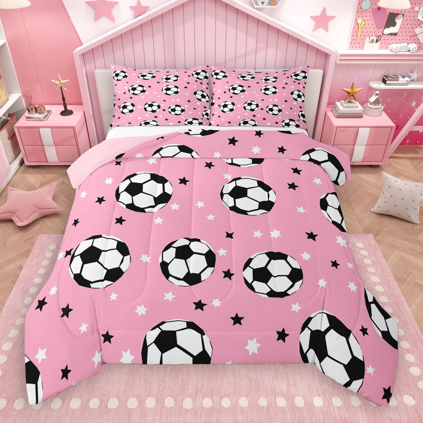 Manfei Girls Football Soccer Bedding Comforter Set,Ball Sport Theme ...