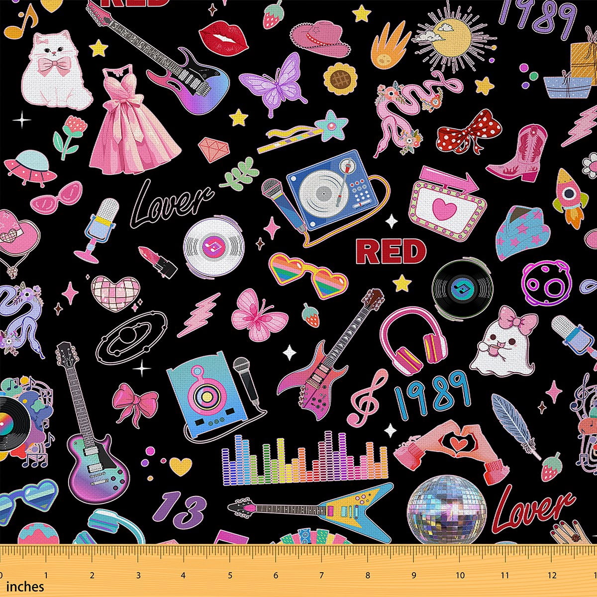 Manfei Girls Guitar Sewing & Crafting Fabric (5 Yards), Music Lovers ...