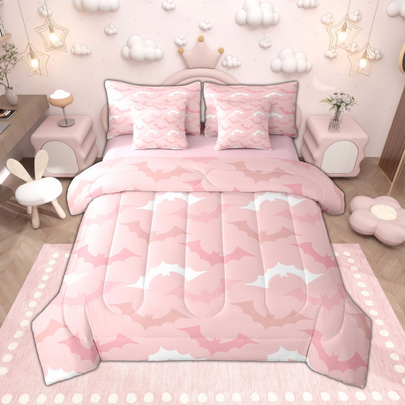 Manfei Girls Happy Halloween Bedding Comforter Set 7pcs, Cartoon Bats ...