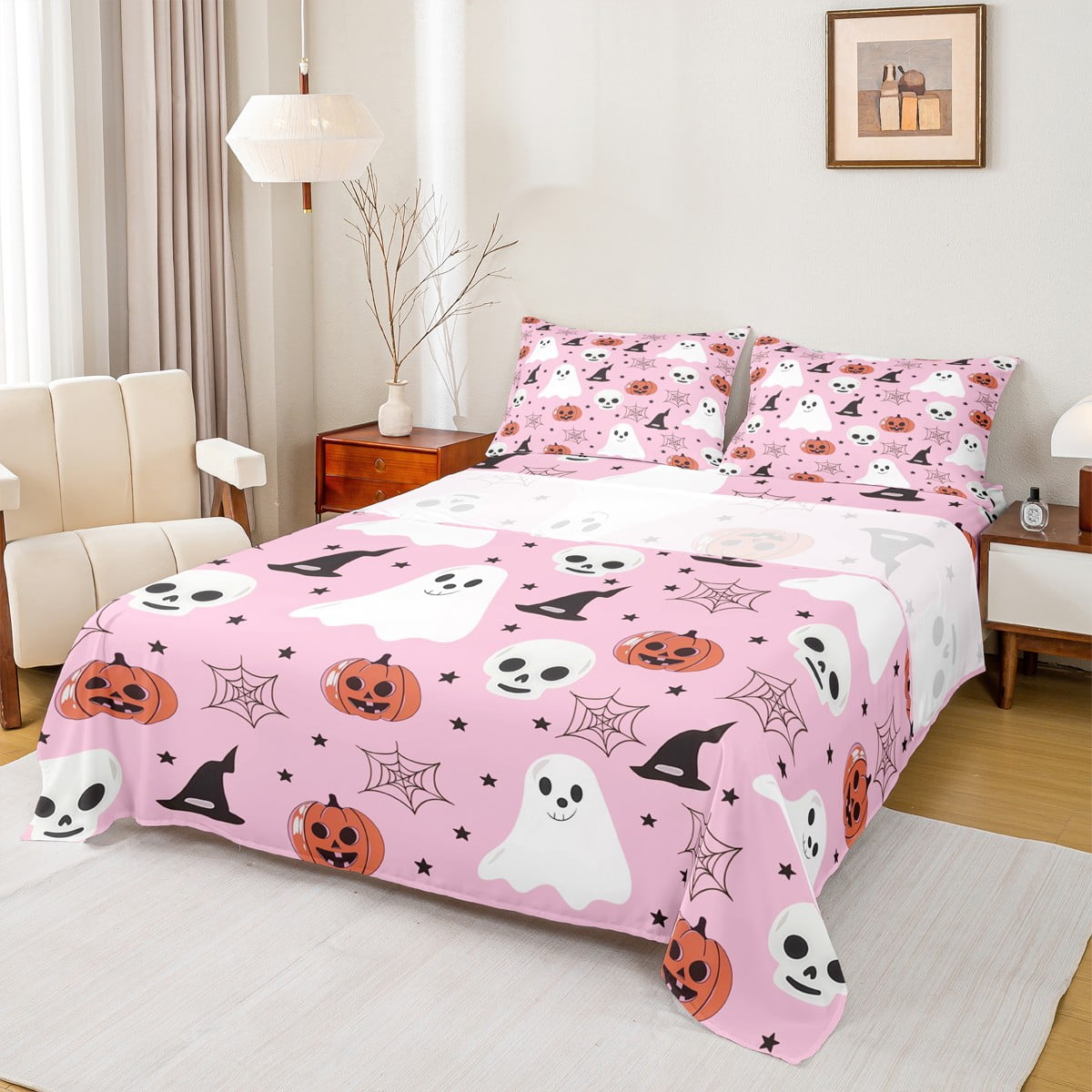 Manfei Girls Happy Halloween Full Size Sheets, Kawaii Spooky Animal ...