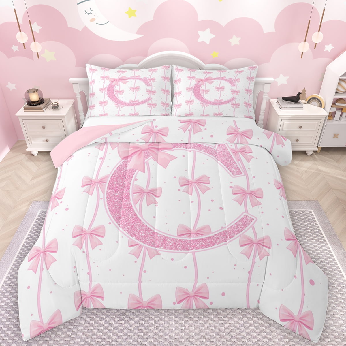 Manfei Girls Personalized Gifts Bedding Comforter Set,Pink Letter C ...